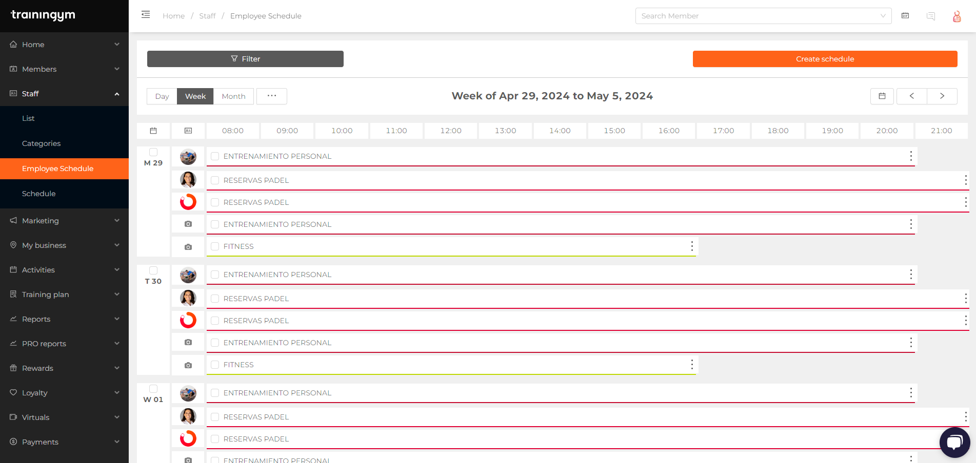 Manage your staff's schedule.